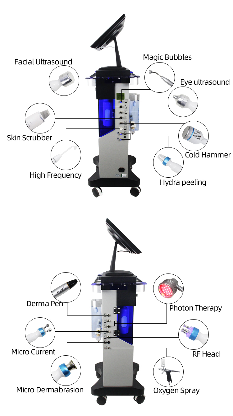 Professional 13 in 1 Hydrafacial Dermabrasion BIO EMS Face Care Machine