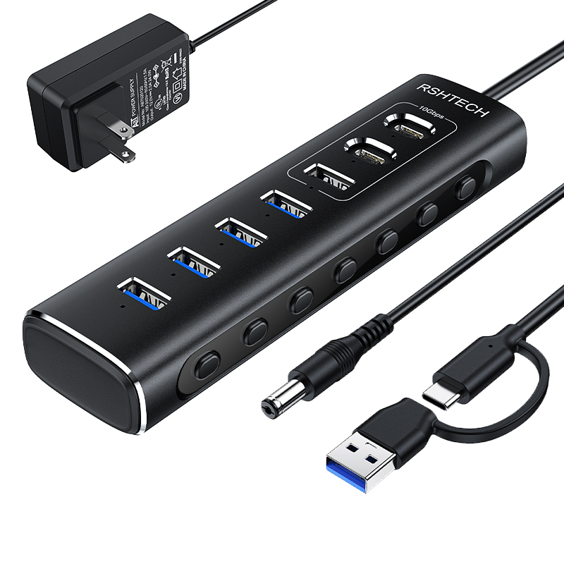 RSHTECH 7-in-1 Type C USB 3.1 Powered Hub 12V/2A 10Gbps Switchable ... RSHTECH 7-in-1 Type C USB 3.1 Powered Hub 12V/2A 10Gbps Switchable ...
