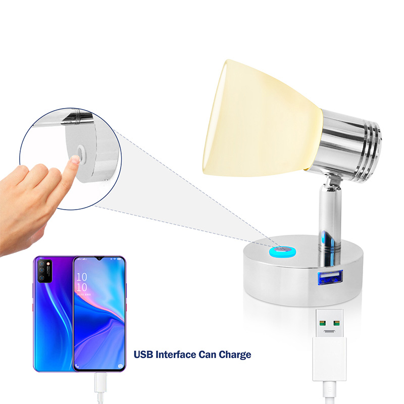 12V Touch Dimmable Reading Lights With USB Warm White For Boat And RV