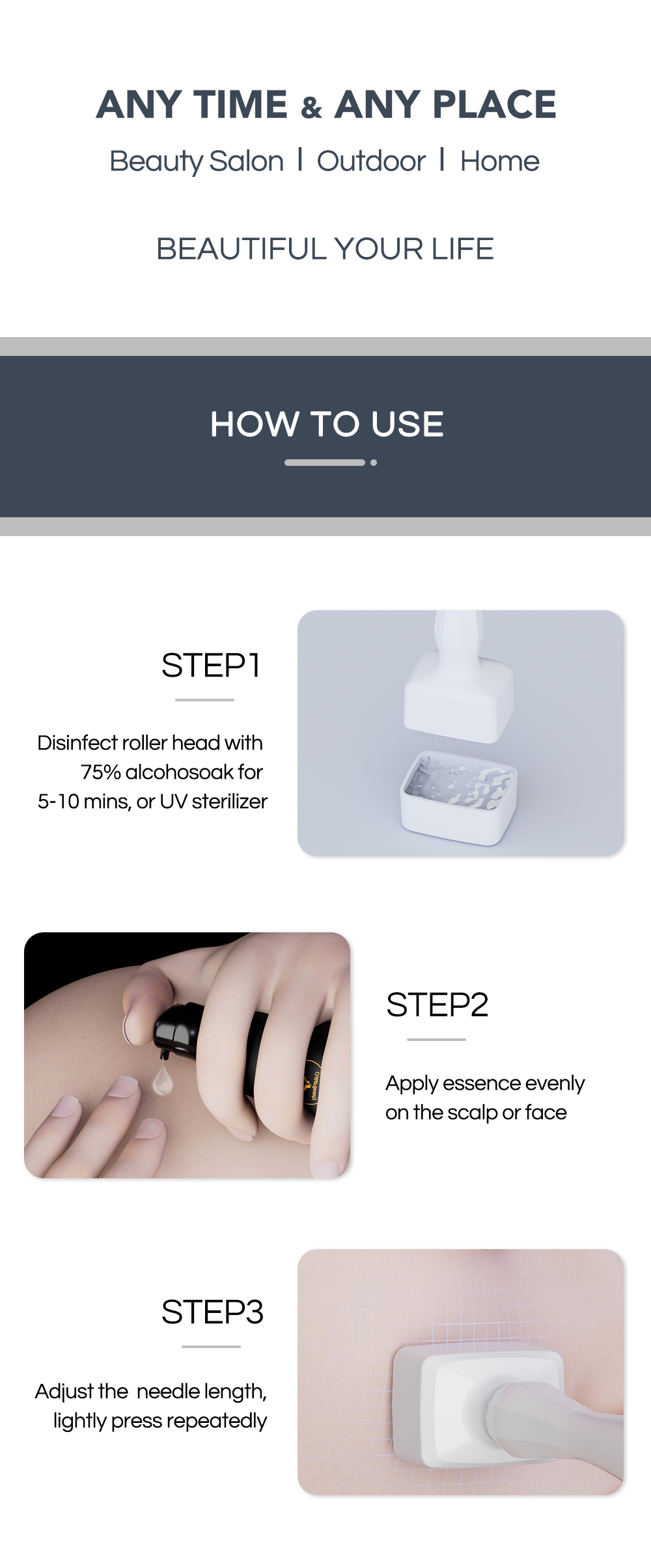 Microneedling Derma Stamp Adjustable Medical Stainless Steel 140 ...