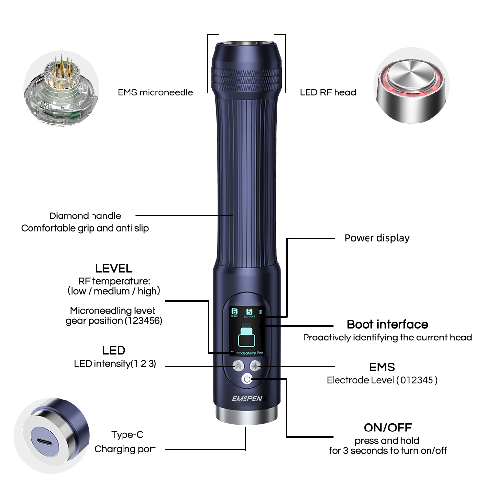 Electrode EMS Powered Microneedling Dermapen Microcurrent RF LED Facial ...