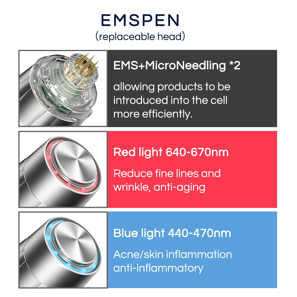 Electrode EMS Powered Microneedling Dermapen Microcurrent RF LED Facial ...